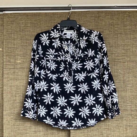 Cathy Daniels | Tops | Cathy Daniels Linen Blend Popover Shirt Black ...